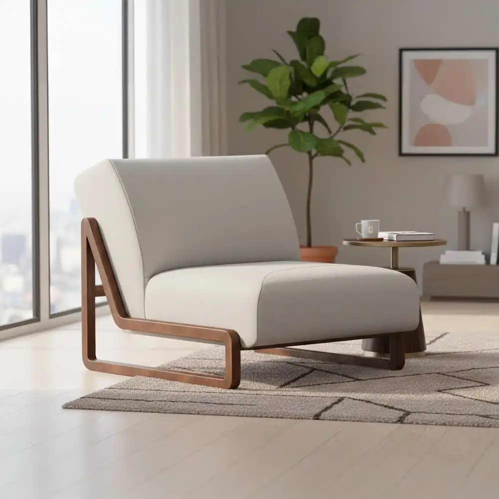 Poltrona contemporânea com base lateral em madeira - BIM REVIT